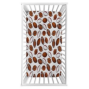 Lyzelre American Football Fitted Crib Sheet,Classic Design Rugby Balls in Cartoon Style Sports Competition Microfiber Silky Soft Toddler Mattress Sheet Fitted,28"x 52"x 8'',Baby Sheet for Boys Girls