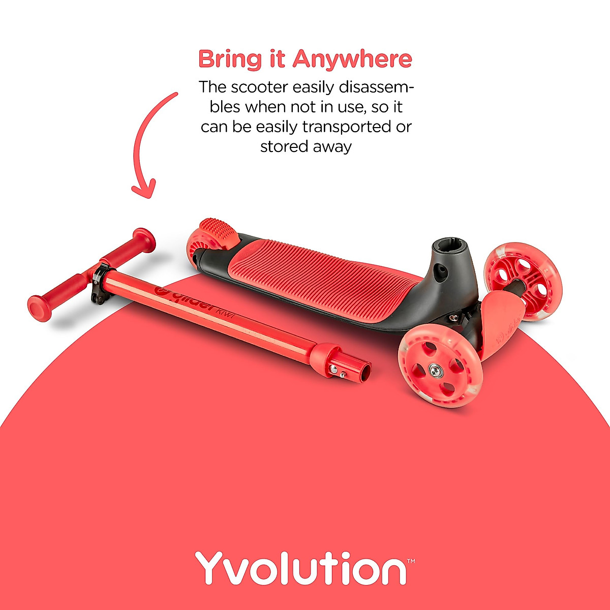 Yvolution Y Glider Kiwi | Three Wheel Kick Scooter for Kids with LED Wheels for Children Age 3+ Years Old(Red 2)