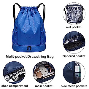 BONVEN Drawstring Backpack Drawstring Bags for Men Women Water Resistant String Backpack with Shoe Compartment Sport Gym Bag