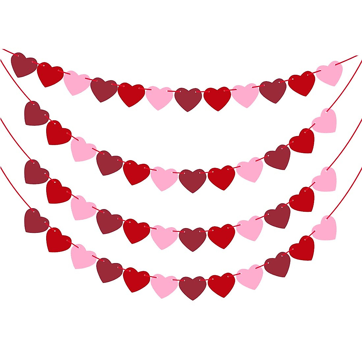WOONOO 4 Pack Felt Heart Garland Banner NO DIY - Valentines Day Banner Decorations - Anniversary, Engagement, Wedding Party Decoration Ornaments