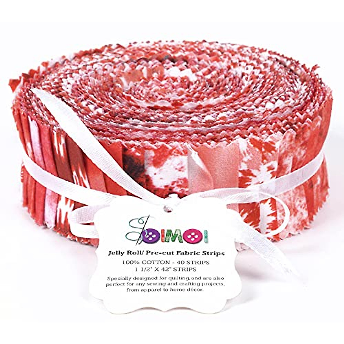 Soimoi 40Pcs Tie Dye Print Precut Fabrics Strips Roll Up 1.5x42inches Cotton Jelly Rolls for Quilting - Red