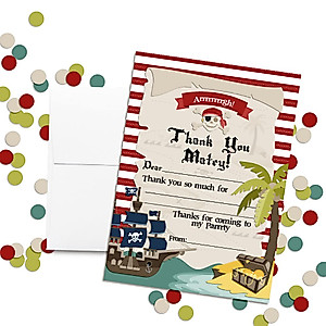 Pirate Treasure Map Birthday Thank You Notes, Ten 4" x 5.5" Fill In The Blank Cards with 10 White Envelopes by AmandaCreation