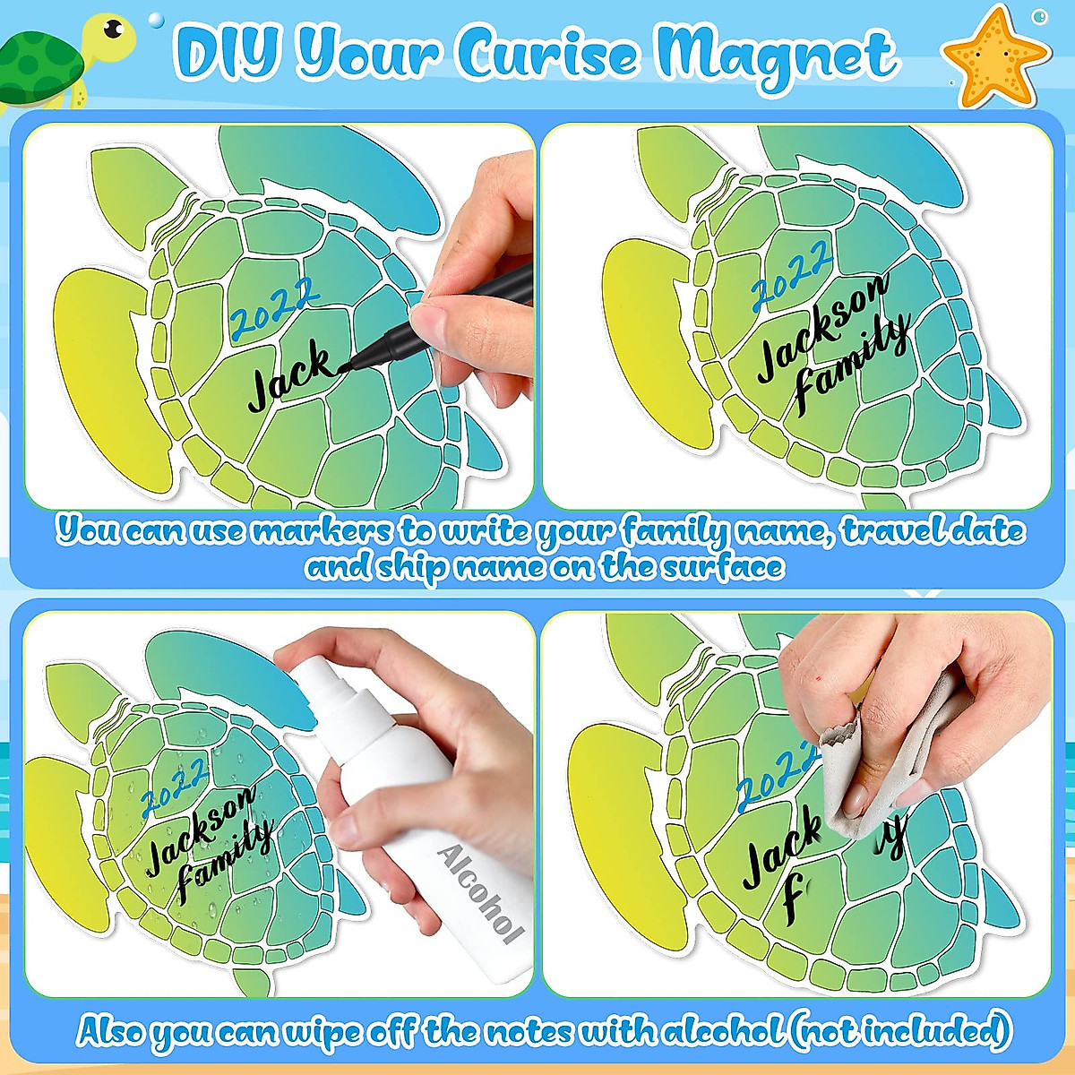 LEIFIDE 6pcs Cruise Door Decorations Magnetic Towel Animals Cruise Door Magnet Car Magnets Sticker Ocean Cruise Ship Door Decorations Funny Fridge Door Magnets Decor(Sea Turtle)
