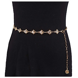 Suyi Gold Chain Belts for Women Rhinestone Waist Chain for Dress Plus Size 135CM Gold