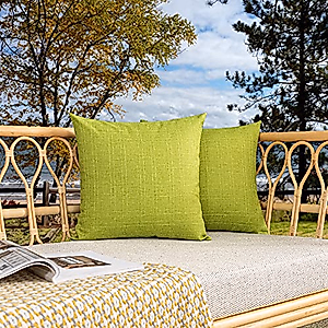 Kevin Textile Pack of 2 Decorative Outdoor Waterproof Pillow Covers Checkered Garden Cushion Sham Throw Pillowcase Shell for Patio Tent Couch 16x16 Inch Green
