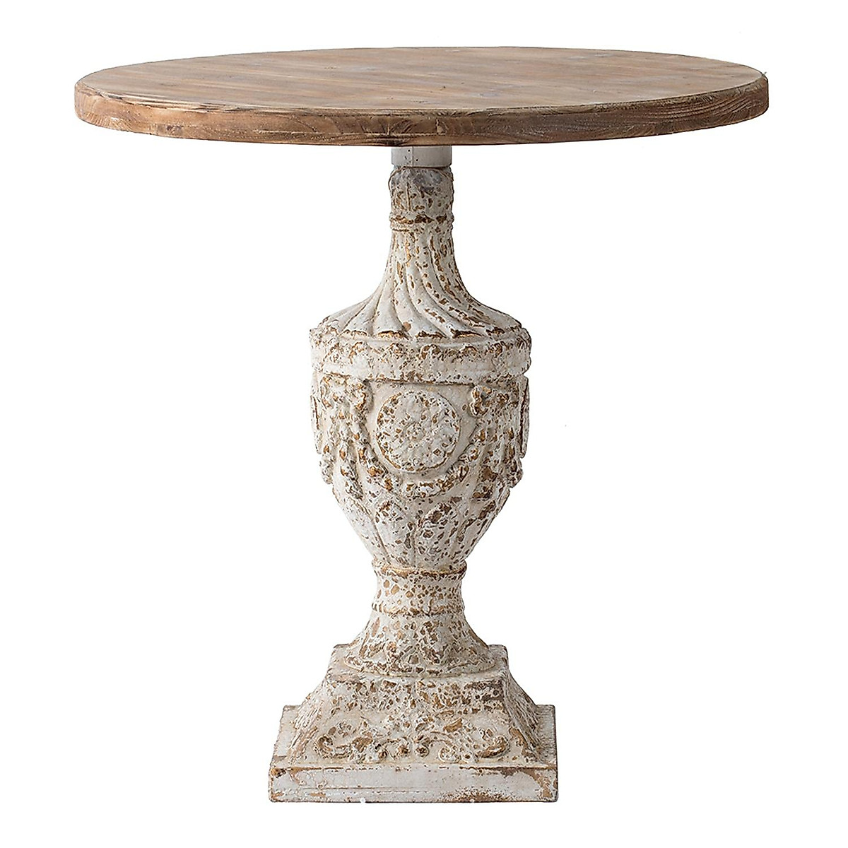 A&B Home AB-44955-DS 31" H Round Natural Fir Wood/Magnesium/MDF Indoor End Table w/Pedestal Base, Brown, Antique White