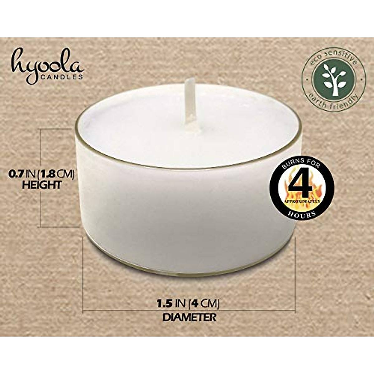 Hyoola Pure Tealight Candles - 100% Natural Candles Non Toxic - 4 Hour Vegan Tea Lights Candles in Clear Cup - 60 Pack