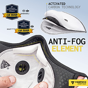 FIGHTECH Reusable Dust Mask with 6 Filters and 2 Extra Vents | Mowing, Construction, Woodworking Mask (Medium, Black)