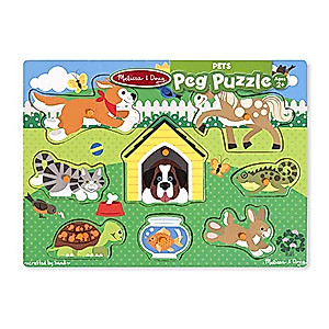 Melissa & Doug World of Animals Wooden Peg Puzzles Set - Pets, Farm, and Safari