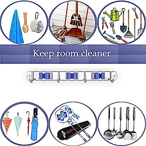 EVV Broom Holder Wall Mount 2 Packs Mop Holder Wall Mount with 3 Utility Racks 4 Hooks,Broom Mop Hanger,Organizer,Holder, Hooks,Storage for Laundry Room Garden Garage Closet Kitchen