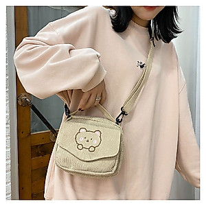 AWXZOM small cute Corduroy Crossbody bag min Kawaii Purse Crossbody Bag small Kawaii Wallet small Kawaii Crossbody Bag come with a duck pin (Beige)