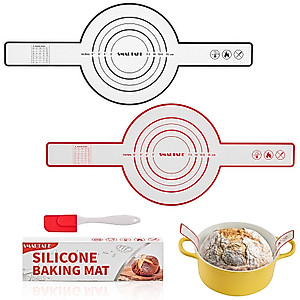 SMARTAKE 2-Pack Silicone Bread Sling for Dutch Oven, Reusable Bread Baking Mats with Long Handles, Include Spatula, Non-Stick Bread Baking Sheet Liners for Transferable Dough Pastry (Red & Black)