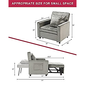 Litbird Convertible Chair Sleeper Bed, Futon Chair Turns Into Bed, Sofa Chair for Living Room, 3 in 1, Imitation Flannel, Sky Gray