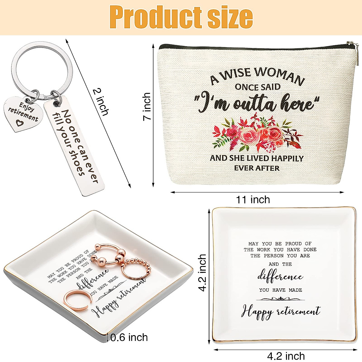 Weewooday Retirement Gifts for Women Retirement Jewelry Tray Makeup Bag Keyring Retirement Gift for Coworkers(Stylish)