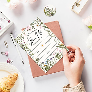 Whaline 25 Packs Vintage Floral Invitations with Envelopes and Stickers Retro Wildflower Invitation Cards Flower Blank Invites for Wedding Birthday Bridal Baby Shower Party, 5 x 7 Inch