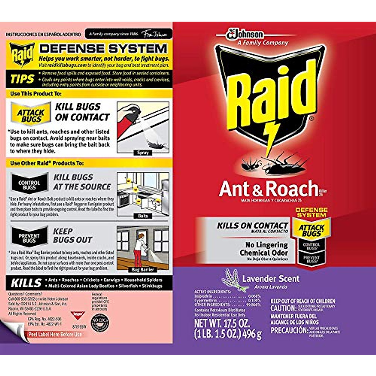 Raid Ant & Roach Killer Lavender, 17.5 Oz (Pack - 2), 16 Lb
