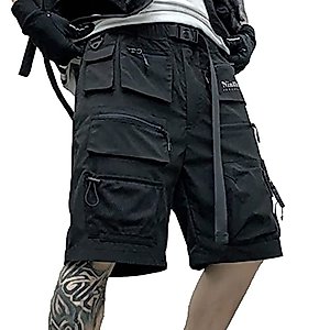 XYXIONGMAO Cyberpunk Shorts Hip Hop Sweatpants Techwear Overalls Slacks Athleisure Men's Tactical Cargo Streetwear Pants(Black,L)