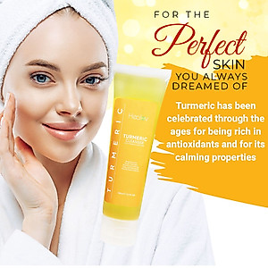 Turmeric Face Wash, Turmeric Clear Skin Liquid Soap – 100% Natural Anti Aging Exfoliating Turmeric Facial Cleanser for Spots, Clearing Acne Scars, Age Spots, Sun Damage, Discoloration – Turmeric Soap