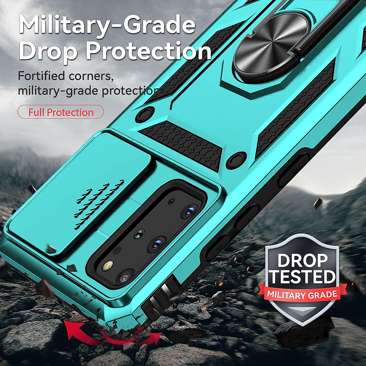 for Samsung Galaxy S20 Plus Case with Camera Lens Cover HD Screen Protector, Military-Grade Drop Tested Magnetic Ring Holder Kickstand Protective Phone Case for Samsung Galaxy S20+ Plus 5G (Mint)