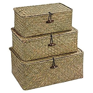Seagrass Basket Storage Basket with Lid Multipurpose Container for Home Organization - S, woven seagrass basket M, wicker storage baskets L hyacinth baskets