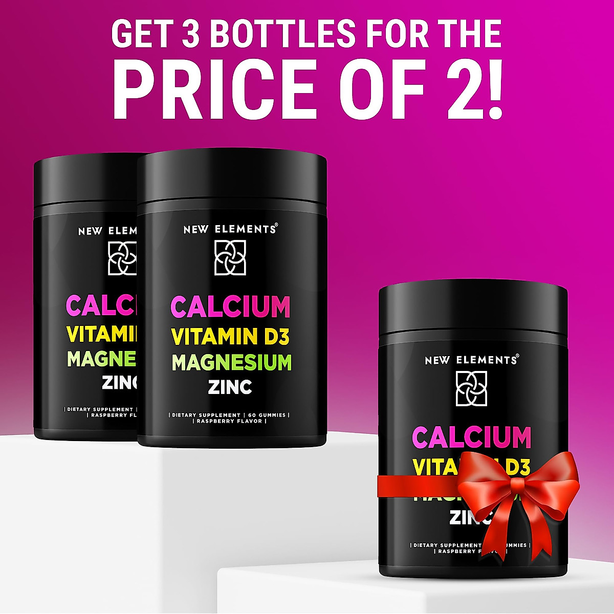 New Elements Calcium Gummies with Vitamin D3, Magnesium, and Zinc - 60 Count