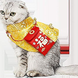 BESUFY Autumn Winter Kitten Cloak New Year Style Acrylic Tang Suit Pet Warm Clothes,New Year Christmas Cotton Vest for Medium Large Dogs Chinese Tang Style Yellow XS