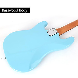 Fojill Full Size Standard Electric Bass Guitar Four 4 String Right Hand Handed Basswood Body Roasted Canadian Maple Neck Genuine Rosewood Fretboard Fingerboard with Gig Bag (Blue)