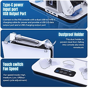 TNP Cooling Stand for PlayStation 5 with Cooling Fan & Charging Station - 4 Speed Modes Cooling Fan for PS5, Multiple Controller Charger Stand for PS5 Controllers, Display Stand for PS5 Headset