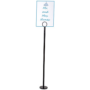 Displays2go Stainless Steel Table Place Card Holders for Weddings with Round Coil Clip (Set of 10), 18" Tall Stands, Black