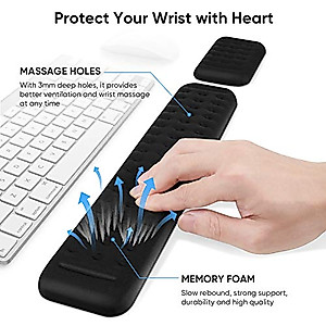 JEDIA Keyboard Wrist Rest, Black Memory Foam Mouse Wrist Rest, Ergonomic Keyboard Wrist Rest Support Pad for Computer Keyboard, Office, Laptop, Desktop Computer, 2 Packs Medium + Small