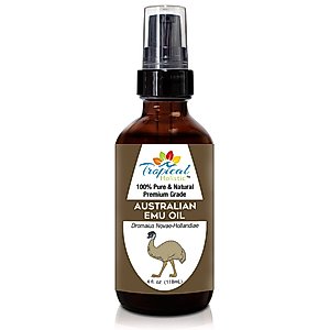 Tropical Holistic 100% Pure Australian Fully Refined Emu Oil 4 oz, Premium Grade Undiluted Natural Moisturizer For Skin, Hair, Piercings, Face, Feet, Nails