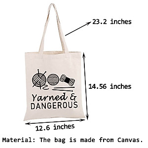 PWHAOO Knitting Project Bag Knitting Gift Yarned and Dangerous Yarn Tote Bag Knitting Bag Mothers Day Gift (Yarned and Dangerous Tote)