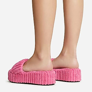 AmoreParis Pink Flatform Sandals for Women Towel Fabric Platform Slides Open Toe Summer Indoor/Outdoor Slippers Casual Swim Slip-on Shoes