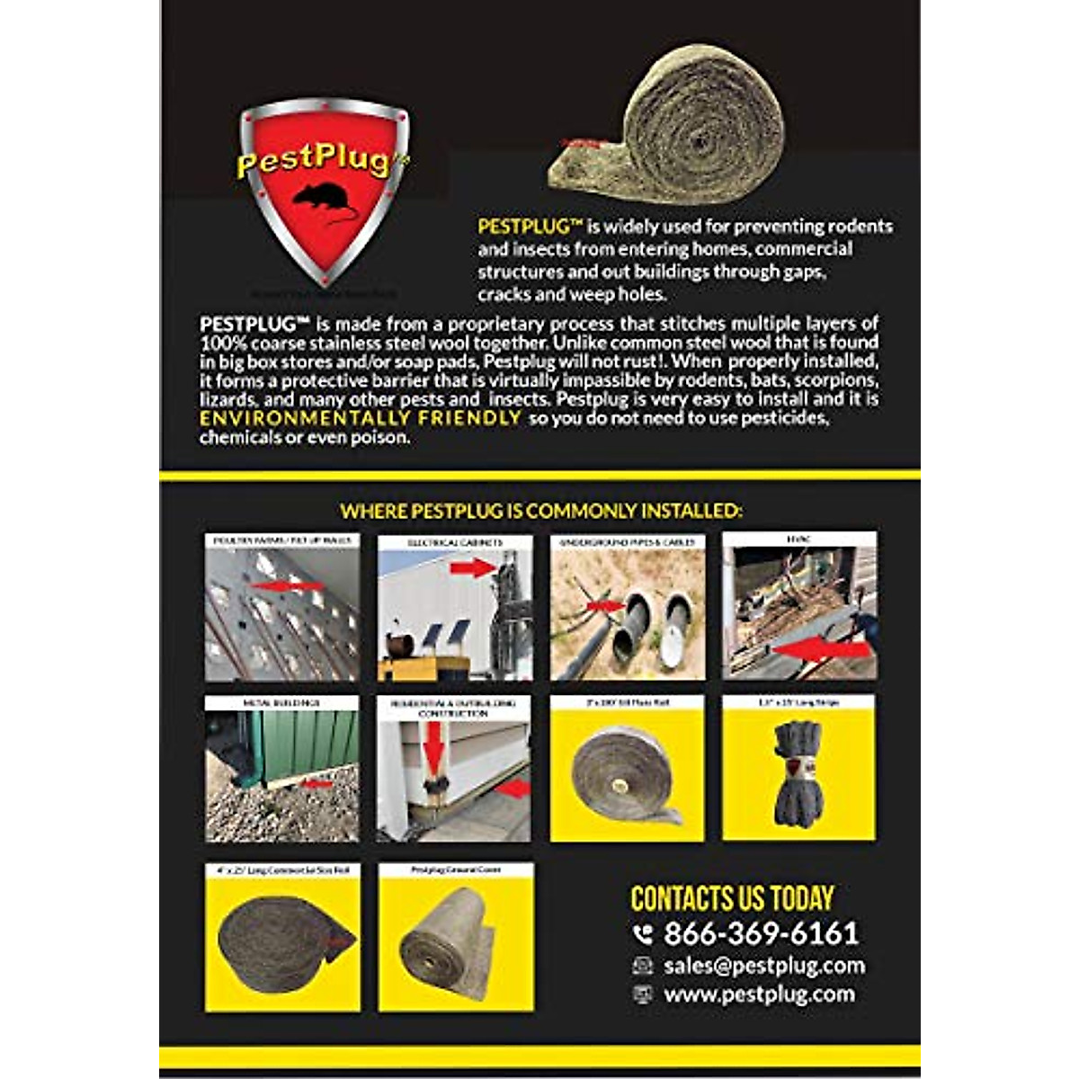 PESTPLUG - 100% Stainless Steel Wool, Large DIY KIT, Rodent Barrier/Fill Fabric - Use to Block Mice, Rodents and Flying Insects. Does NOT Rust! Plug or Fill Holes, Cracks and Gaps Home, Farm, RV's