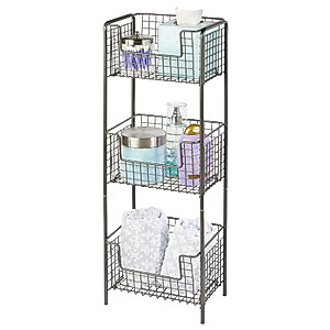 mDesign Steel Freestanding Storage Organizer Tower Rack Basket Shelf, Metal 3-Tier Furniture Unit for Master/Guest Bathroom, Powder Room - Holds Bath Towels, Soap - Concerto Collection - Graphite Gray