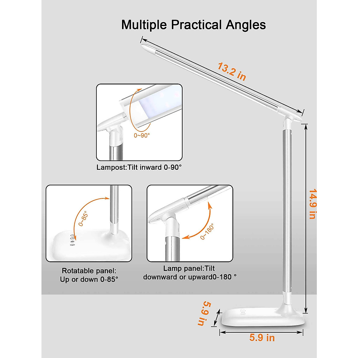 LED Desk Lamp for Home Office - Dimmable, Eye-Caring Reading Table Lamp, 5 Lighting Modes 10 Brightness Levels, Touch Control, 30/60 min Auto Timer