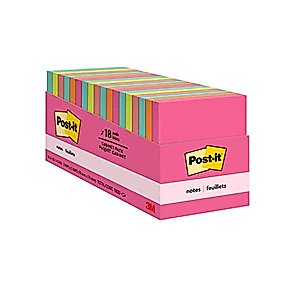Post-it Notes, 3x3 in, 18 Pads, America's #1 Favorite Sticky Notes, Poptimistic Collection, Bright Colors (Magenta, Pink, Blue, Green), Clean Removal, Recyclable (654-18CTCP)