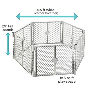 Toddleroo by North States Superyard 6 Panel Free Standing Play Yard, Indoor or Outdoor Baby Playpen, Baby Gate. Made in USA. 5.5 feet Corner to Corner Play Pen (26" Tall, Pewter)