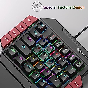 MageGee One Handed Professional Gaming Keyboard, RGB Backlit 35 Keys Mini Wired Mechanical Keyboard with Red Switch for PC Gamer, Support 6 Macro Keys - Black/Red