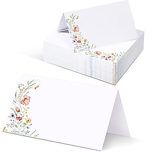 Sinload 120 Pcs Watercolor Wildflower Place Cards Tented Cards Seating Cards Floral Place Cards Blank Table Name Signs Folding Name Cards for Party Bridal Shower Dinner(Bright)