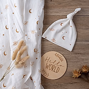 Miaoberry 100% Organic Cotton Baby Muslin Swaddle Blanket Set| Boho Moon| Gender Neutral for Boys Girls| Hospital Home Coming Receiving Blanket |Newborn Unisex