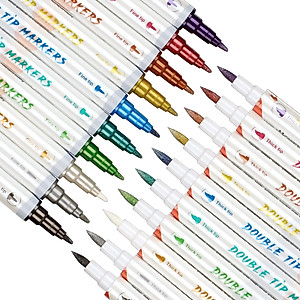 HAWINK Temporary Tattoo Markers for Skin, 10 Body Markers + 56 Large Tattoo Stencils for Kids and Adults, Dual-End Tattoo Pens Make Bold and Fine Lines with Cosmetic-Grade Tattoo Ink ZYH2208001KIT