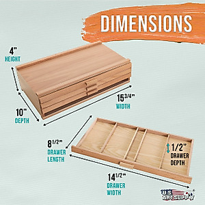 U.S. Art Supply 4 Drawer Wood Artist Supply Storage Box - Pastels, Pencils, Pens, Markers, Brushes