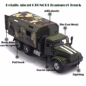 OTONOPI Military Truck Metal Diecast Army Armored for Boys Girls Pull Back Toy Model Car Treatment Transport Vehicle with Lights and Sounds