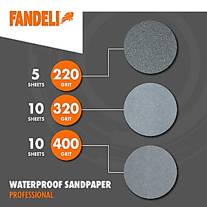 Fandeli | Pack Multi-Purpose Sandpaper Pack + Waterproof Sandpaper | 50 Sheets | Assorted Multi-Purpose (80, 120, 220), Waterproof (220, 320, 400) | 23 x 28 cm | Perfect for Sanding Metal and Wood