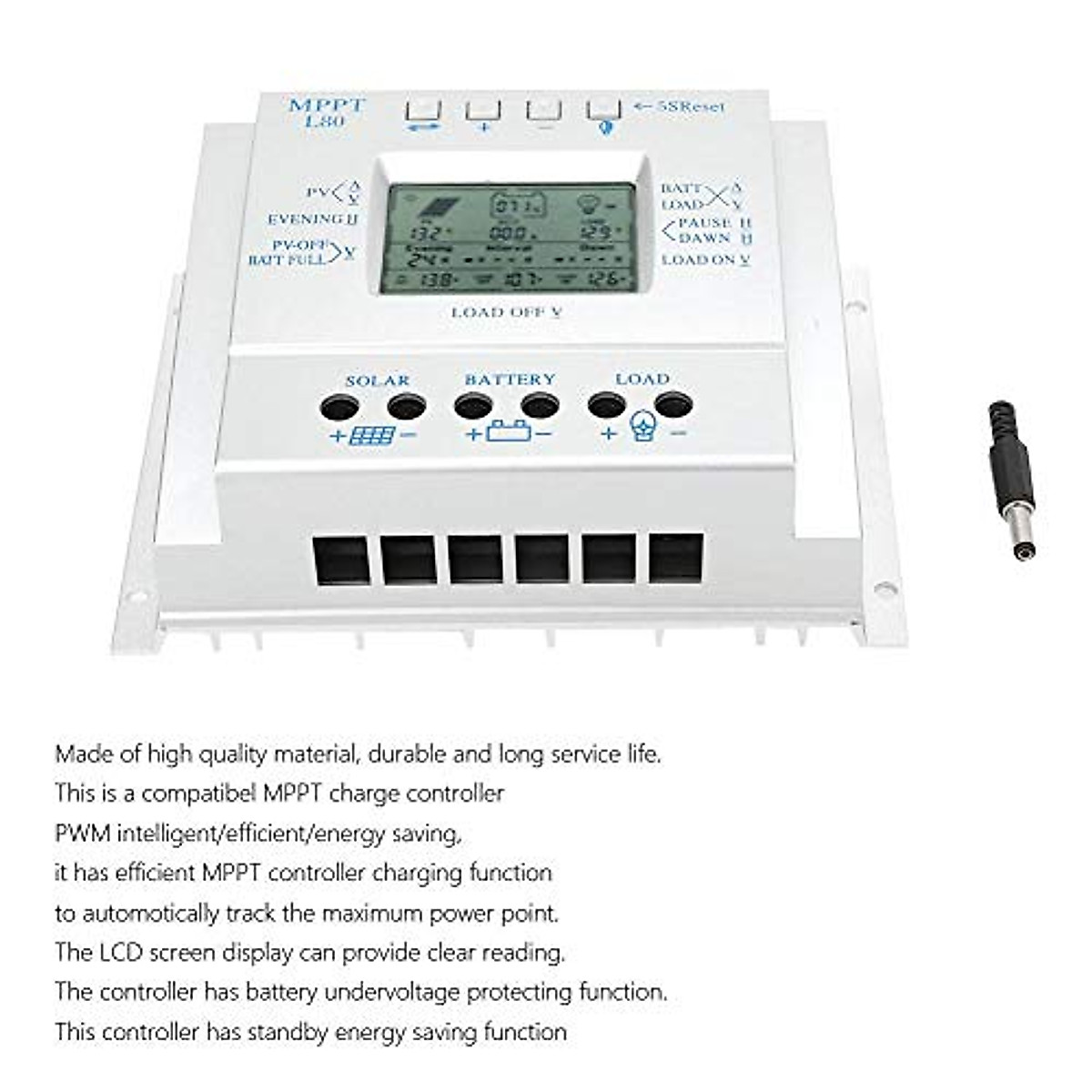 80A Solar Charge Controller, MPPT L-80 LCD Display PWM Photovoltaic Solar MPPT Charge Controller Regulador 12V/24V, Solar Panel Battery Intelligent Regulator
