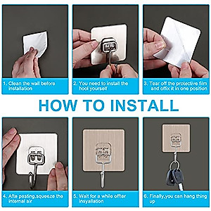 YCYBAB2J Large Adhesive Hooks, Wall Hooks for Hanging Self Adhesive Hooks Heavy Duty 30LB Max Capacity, Stainless Steel Towel Door and Coat Hooks Hanging for Kitchen, Bathroom, Home,10 Pack