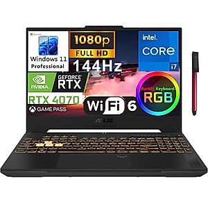 2023 ASUS TUF F15 15.6" 144Hz FHD Gaming Laptop Computer, 12th Gen Intel 14-Core i7-12700H, GeForce RTX 4070 8GB, 32GB DDR4 RAM, 1TB PCIe SSD, WiFi 6, Bluetooth5.2, RGB Keyboard, Windows 11 Pro, BROAG