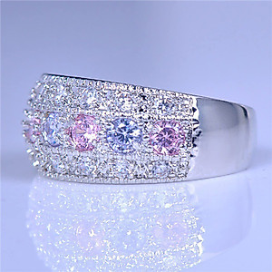 Womens Inlaid Zircon Engagement Ring Simulated Diamond Wedding Band Minimalist Design Rings (Silver, 8)