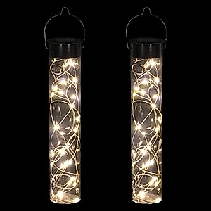 Exhart 2pc Solar Hanging Cylinder Lights, 20 Firefly LEDs, Acrylic, Accent Lighting Decor,2pc 2"x10"